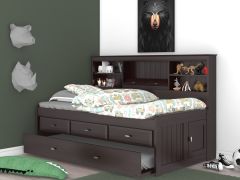 Discovery World Furniture Twin Bookcase Daybed in Espresso 6 Drawers